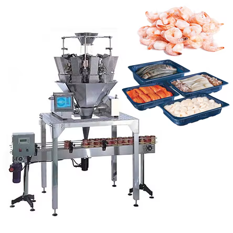 China Automatic Tray Filling Line Frozen Sea Food Shrimp Weighing ...